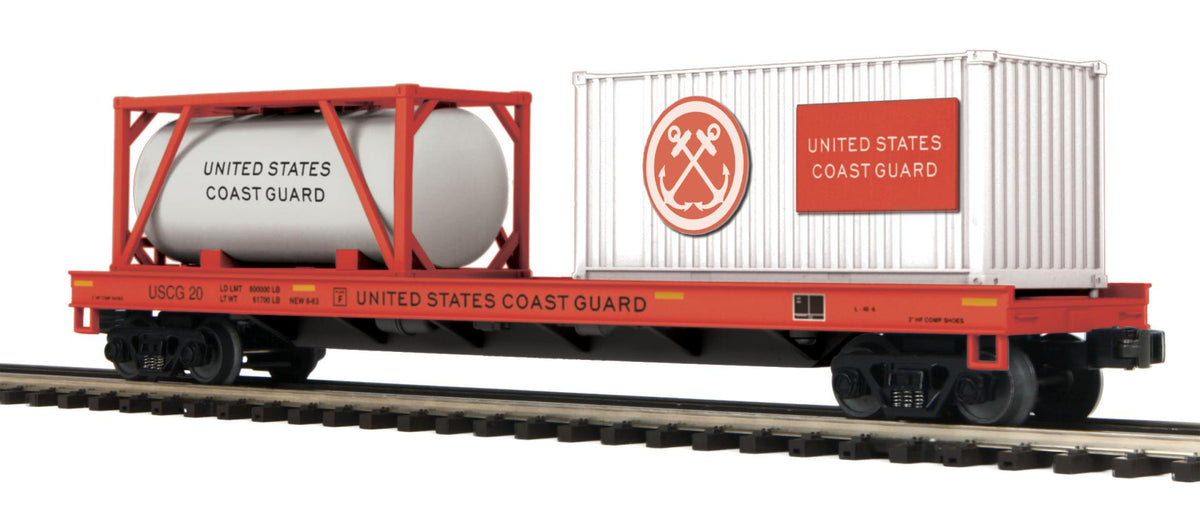 MTH Premier 20-95387 U.S. Coast Guard Flat Car w/Tank Container & 20'