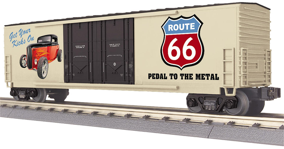 MTH Railking 30-71100 Route 66 Hot Rod 50 Double Door Plugged Boxcar O