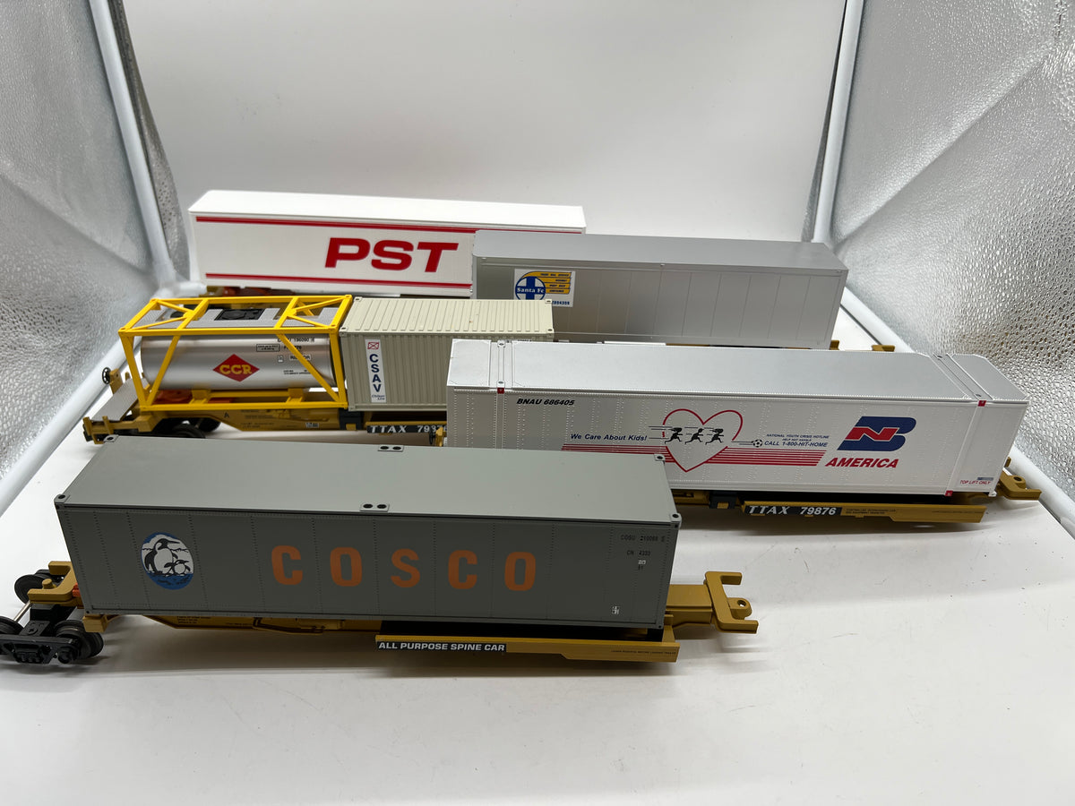 MTH Premier 20-95035 T.T.U.X. Spline Cars and Loads. 5 Car set O SCALE