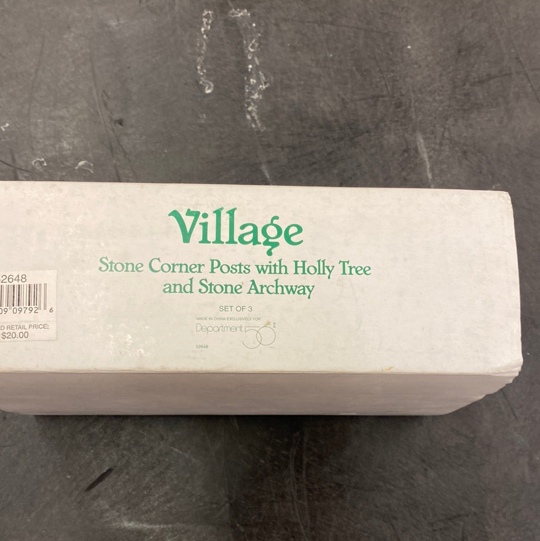 Department 56 Village Accessories 52648 Stone Corner Posts with Holly