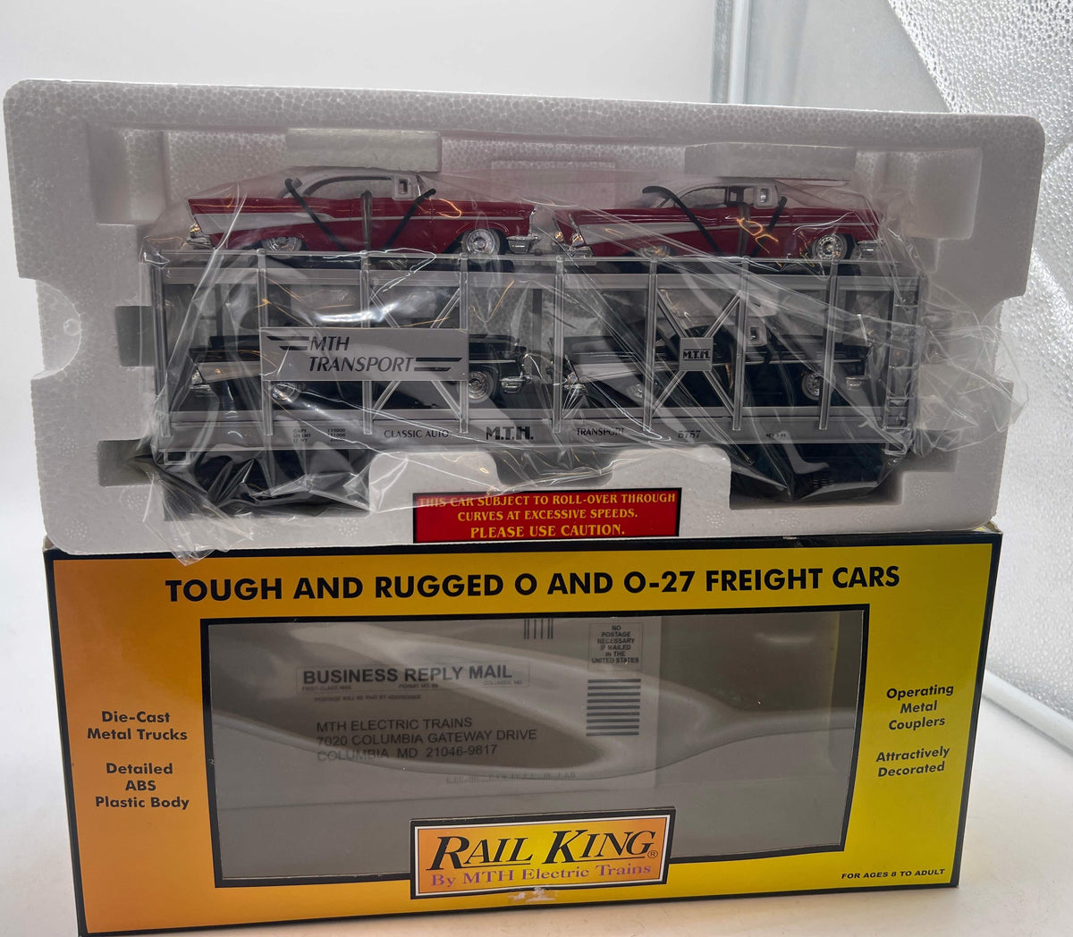 MTH Railking 30-7656 Auto Carrier Flat Car - Silver '57 Chevy (2 Red w